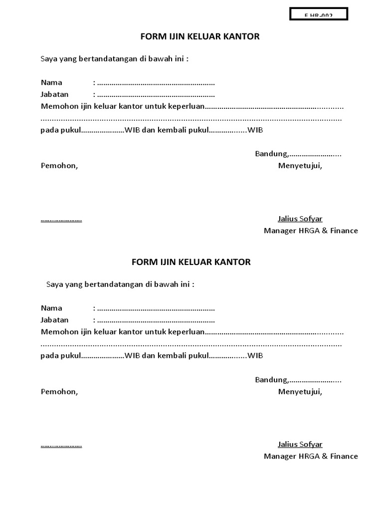 Form Ijin Keluar Kantor (HR02) | PDF