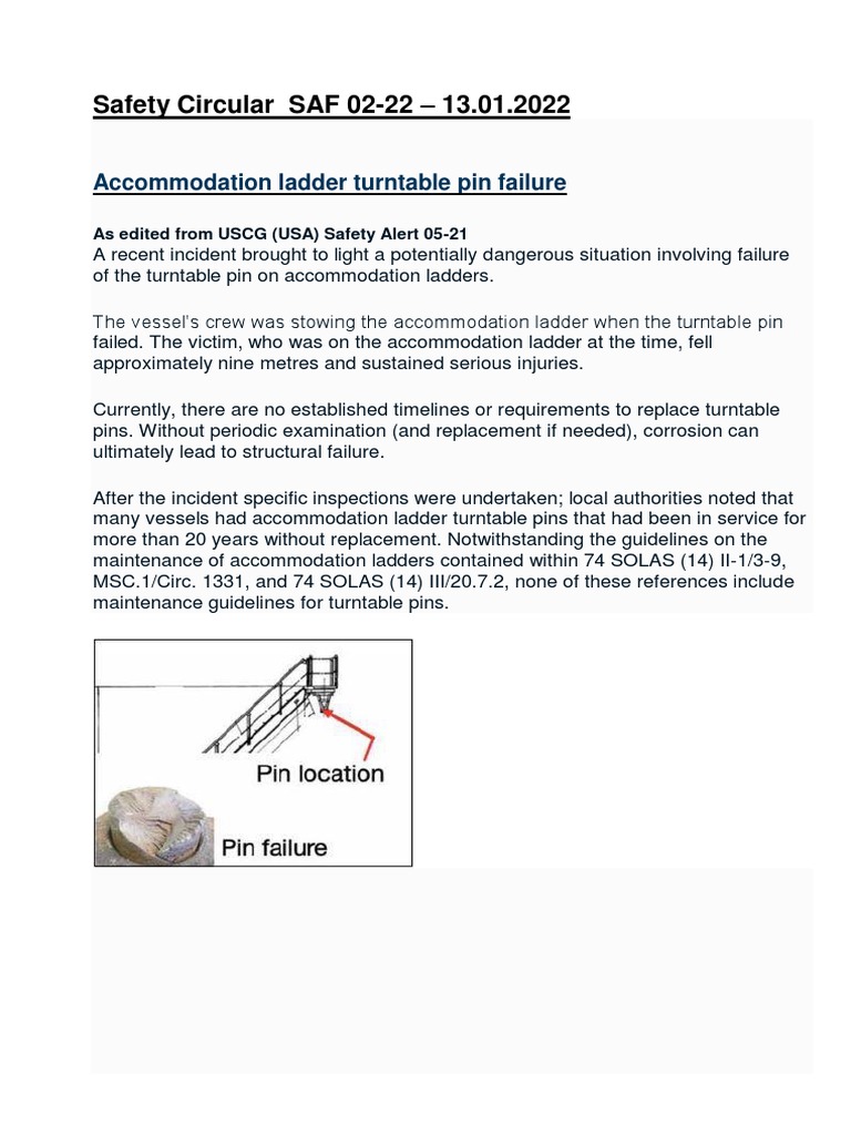 Safety Circular SAF 02-22 - 13.01.2022: Accommodation Ladder Turntable ...