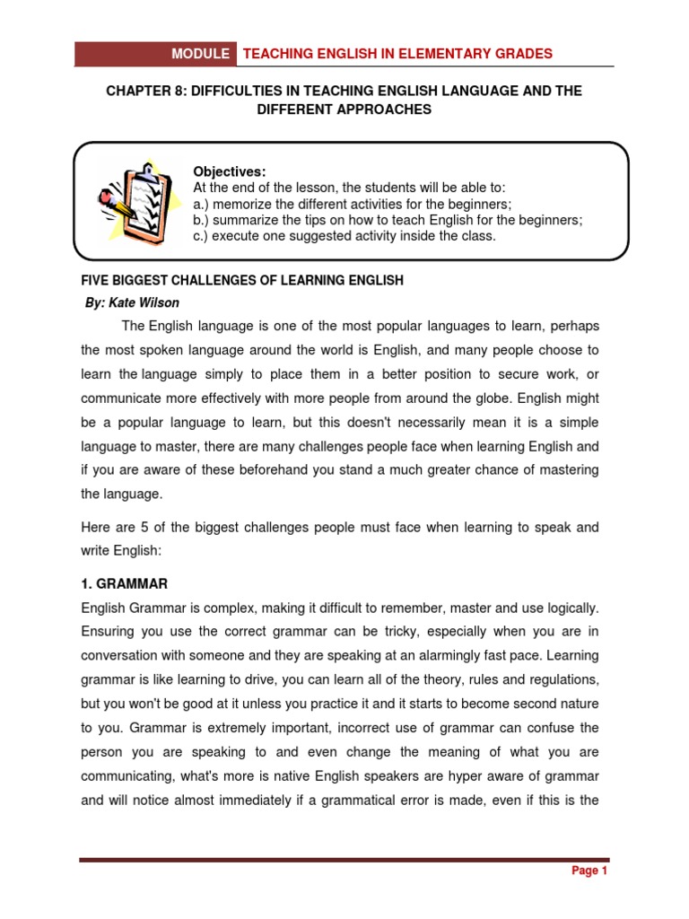 Chapter 8: Difficulties in Teaching English Language and The Different ...