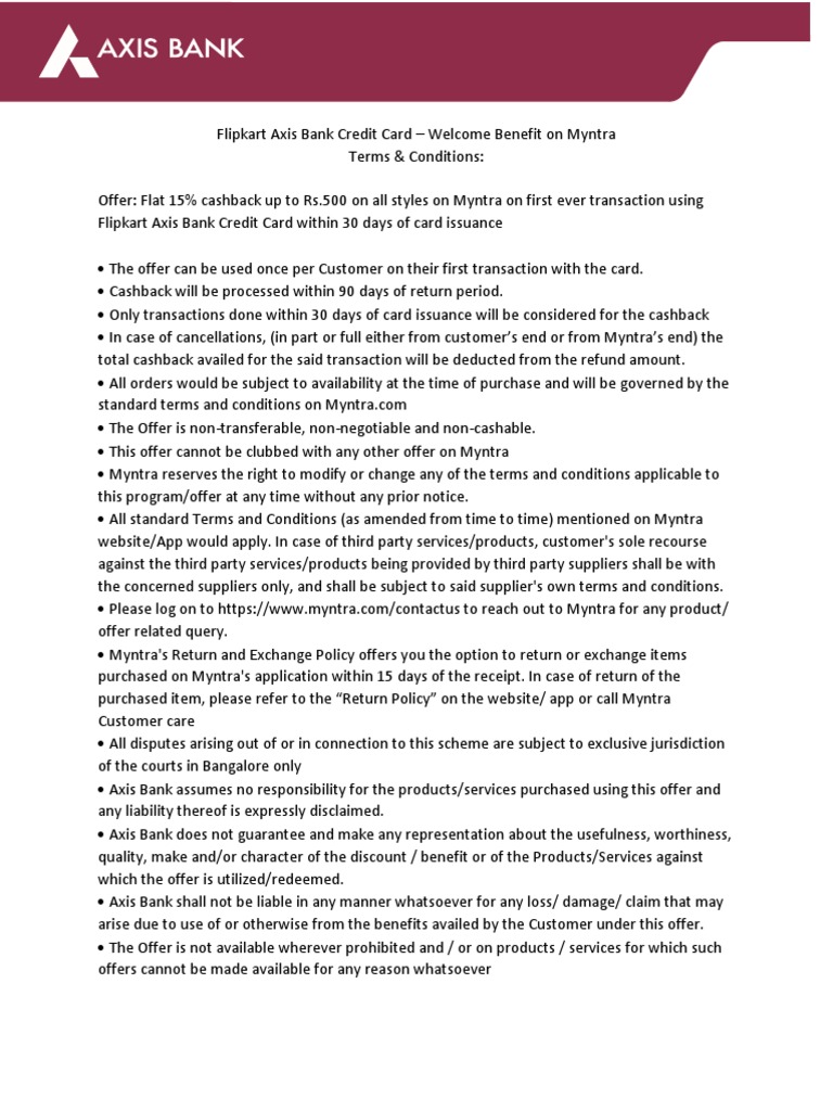 T C - Myntra Welcome Benefit | PDF | Financial Transaction | Credit Card