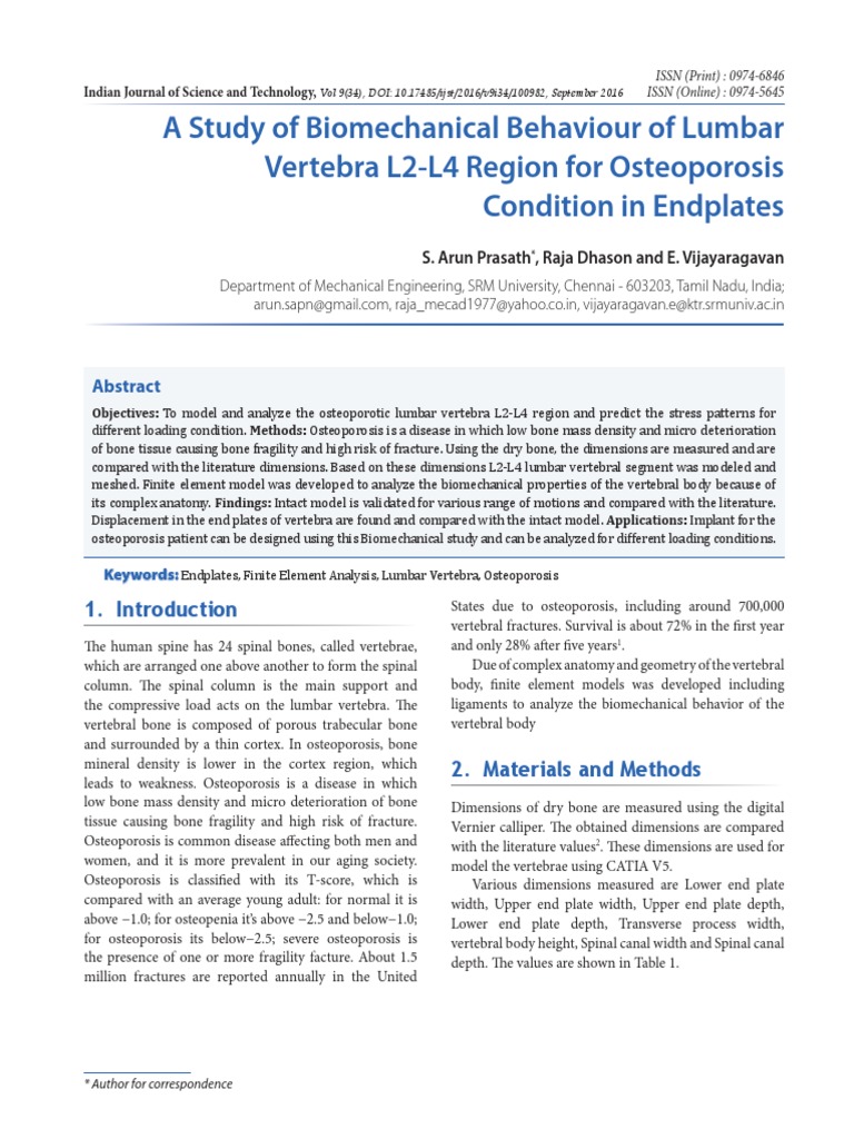 A Study of Biomechanical Behaviour of Lumbar Vertebra L2-L4 Region For ...