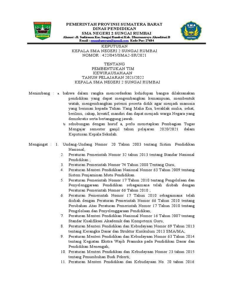 Tim Kewirausahaan SMA 2 Sungai Rumbai | PDF