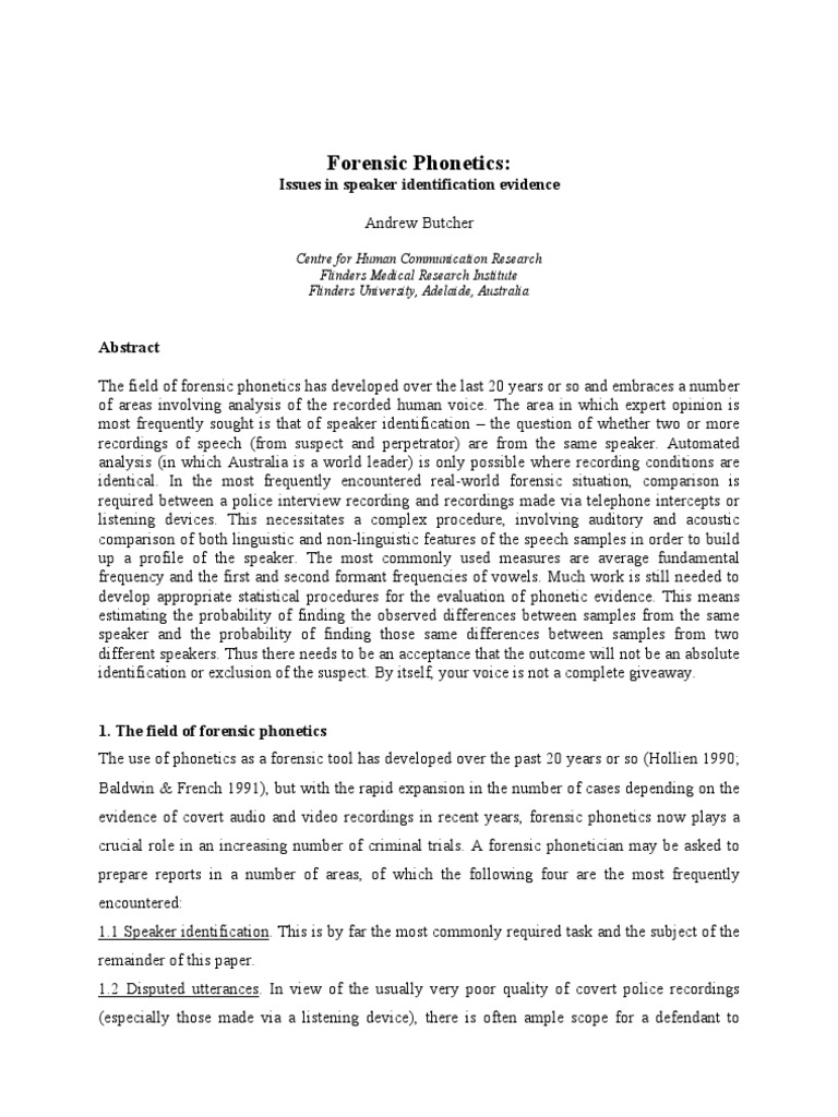 Forensic Phonetics | PDF | Vowel | Human Voice