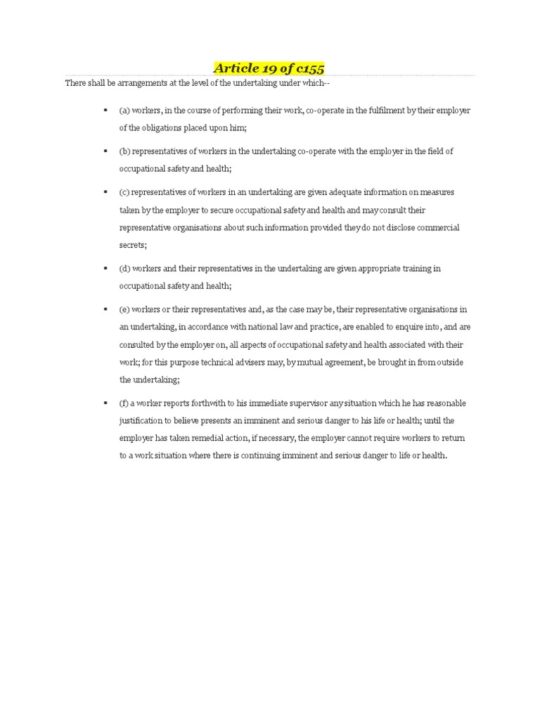 Article 19 of c155 | PDF | Occupational Safety And Health | Employment