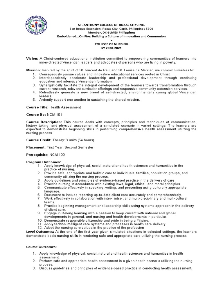 Health Assessment Course Overview | PDF | Nursing | Physical Examination
