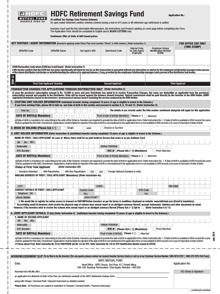 HDFC Retirement Savings Fund: First/ Sole Applicant/ Guardian Third ...