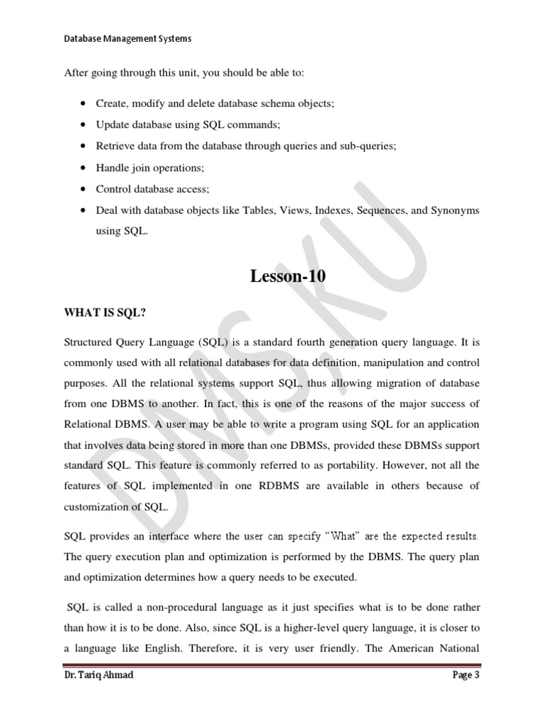 Lesson-10: What Is SQL? | Download Free PDF | Databases | Sql