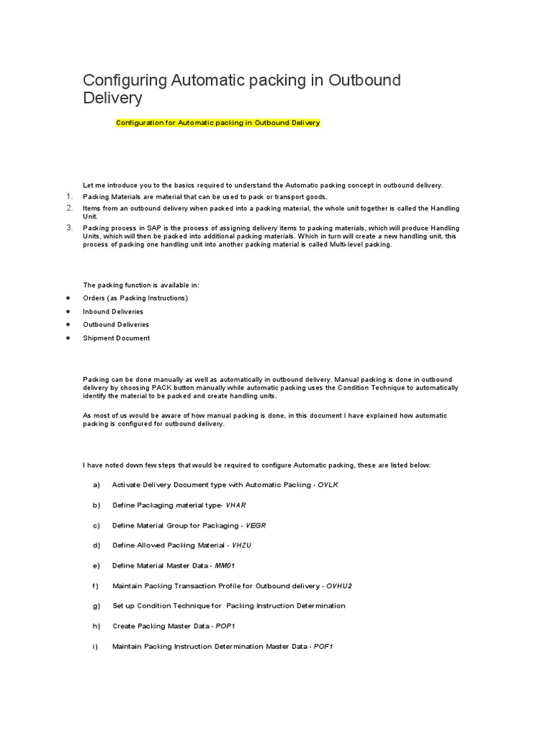 Packing in Outbound Delivery | PDF | Packaging And Labeling | Logistics