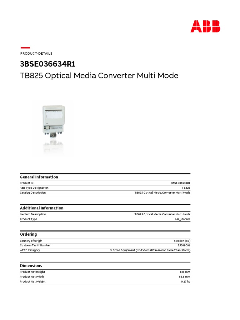 TB825 3BSE036634R1 Tb825 Optical Media Converter Multi Mode | PDF ...