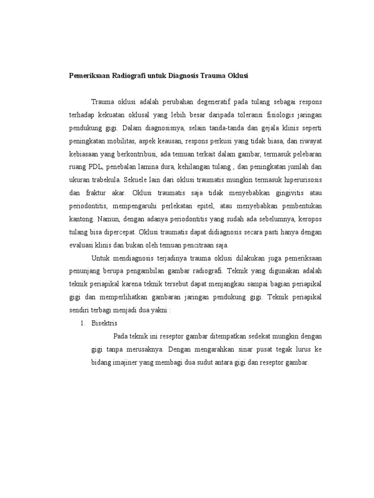 DETEKSI TRAUMA OKLUSI MELALUI PENGAMBILAN GAMBAR RADIOGRAF | PDF
