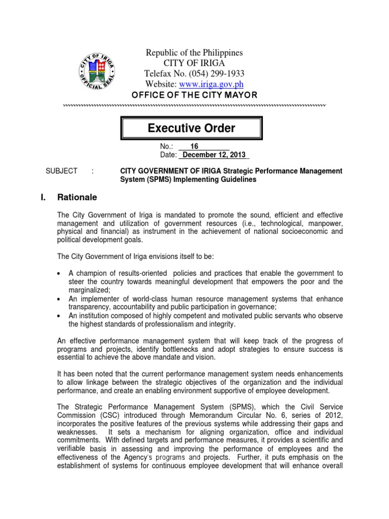 Executive Order Order: Office of The City Mayor | PDF | Performance ...
