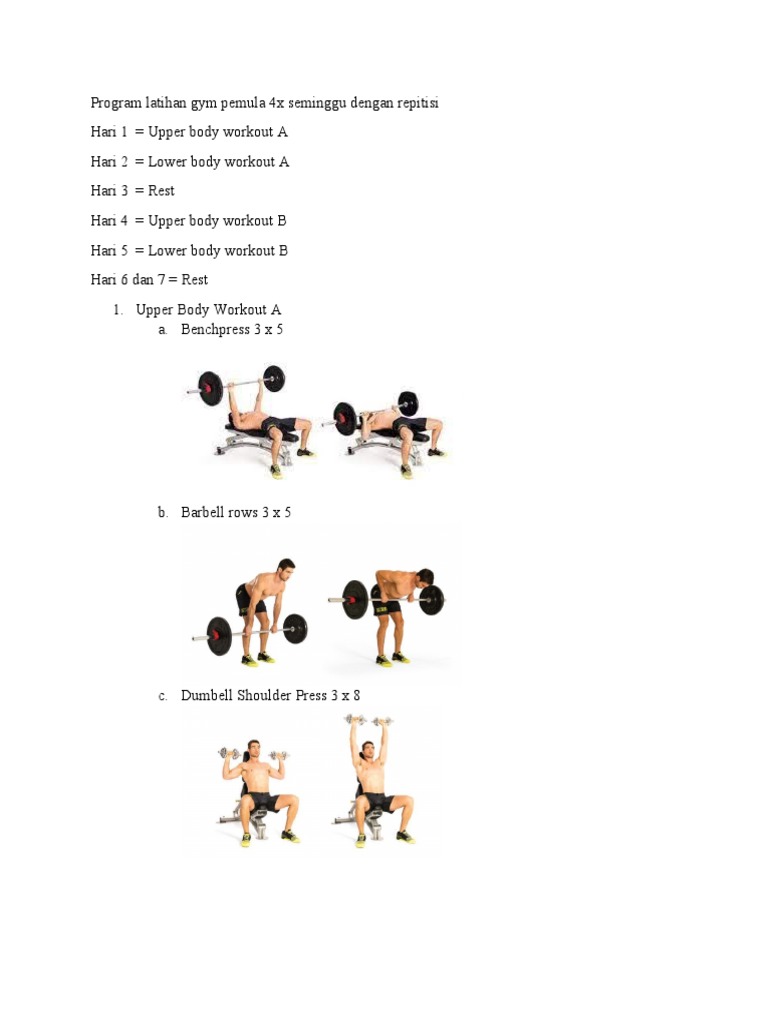Program Latihan Gym Pemula 4x Seminggu | PDF