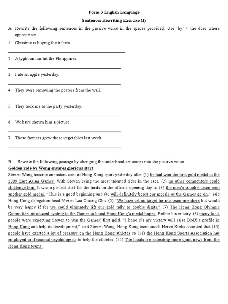 Form 3 English Language Sentences Rewriting Exercise | PDF | Disneyland