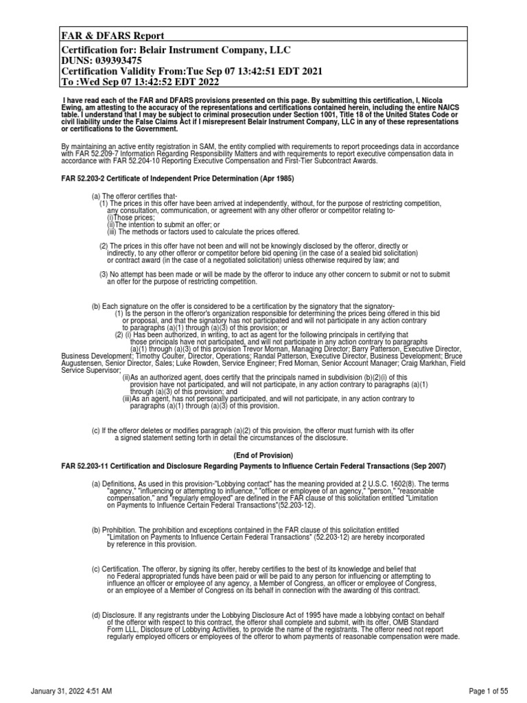 Belair Instrument Company, LLC-FAR & DFARS-Report | PDF | United States ...