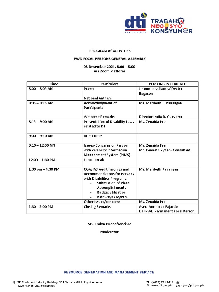 Program For General Assembly | PDF