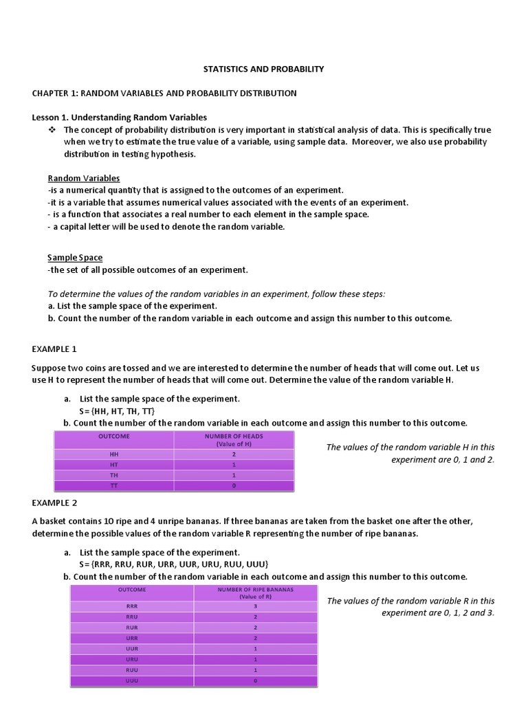 Statistics and Probability 1 | PDF | Probability Distribution | Random ...