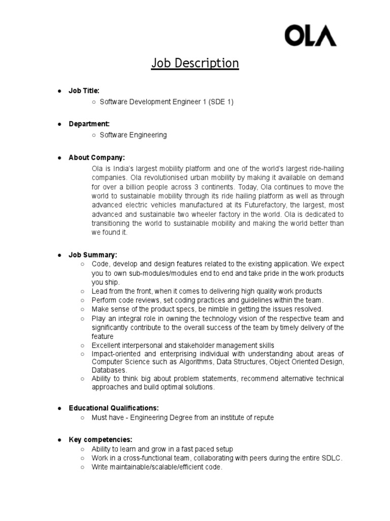 Software Development Engineer - OLA | PDF | Computer Programming ...