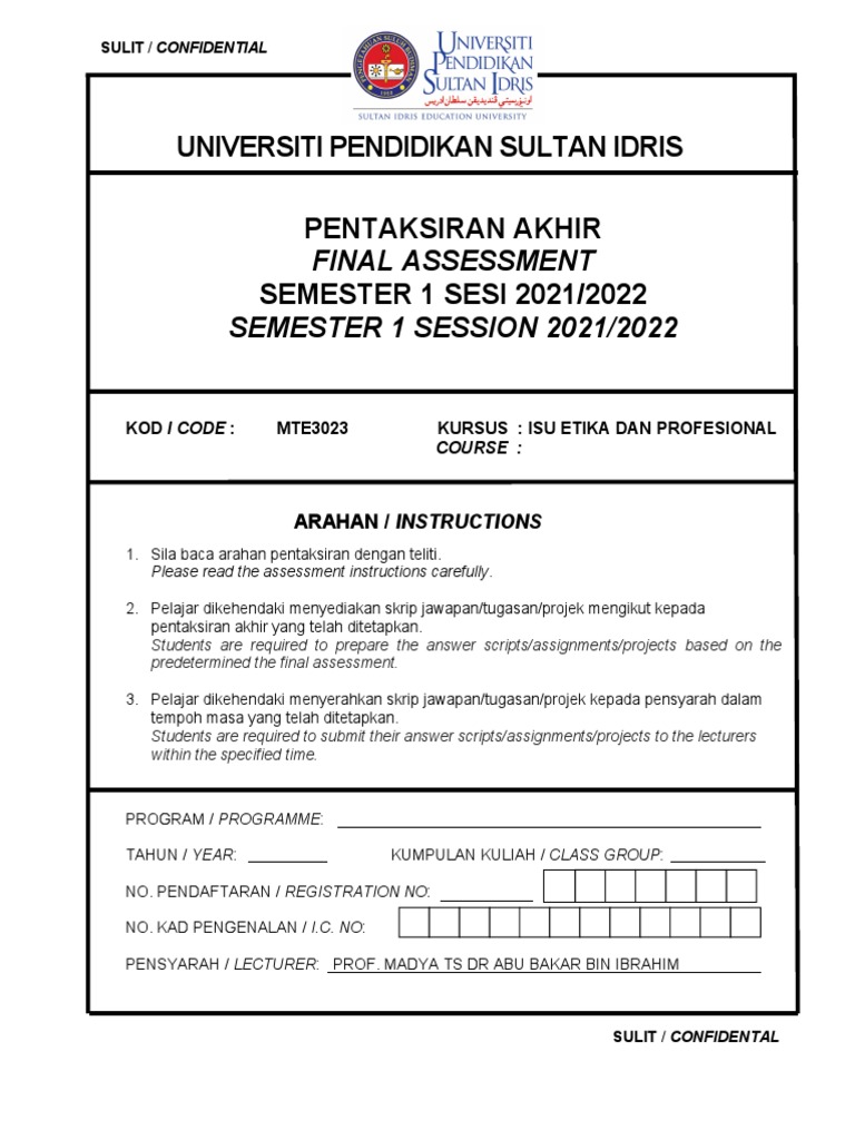 Format Muka Depan Soalan | PDF