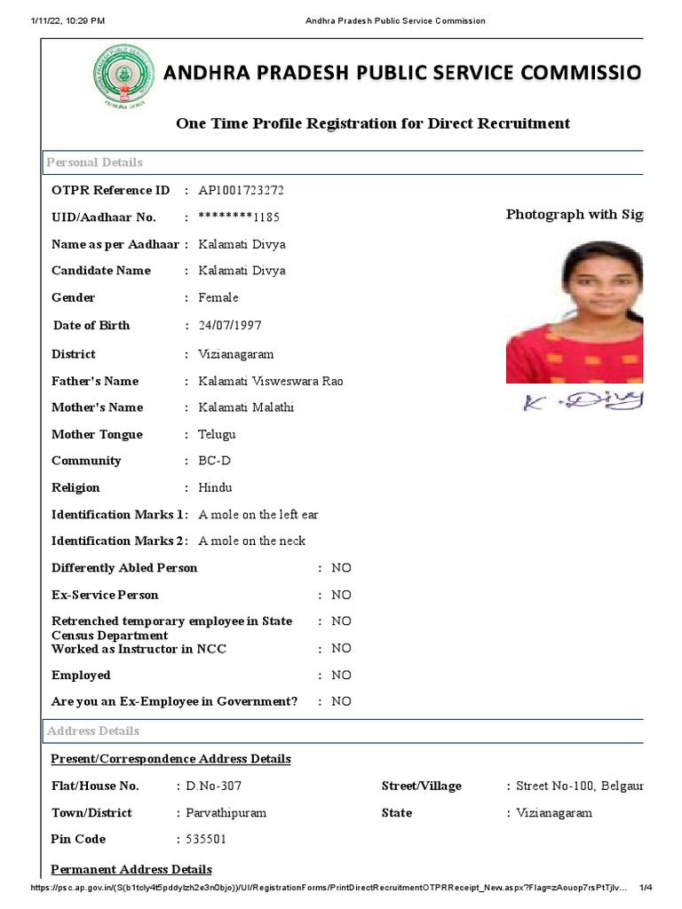 Andhra Pradesh PSC Registration Details | PDF