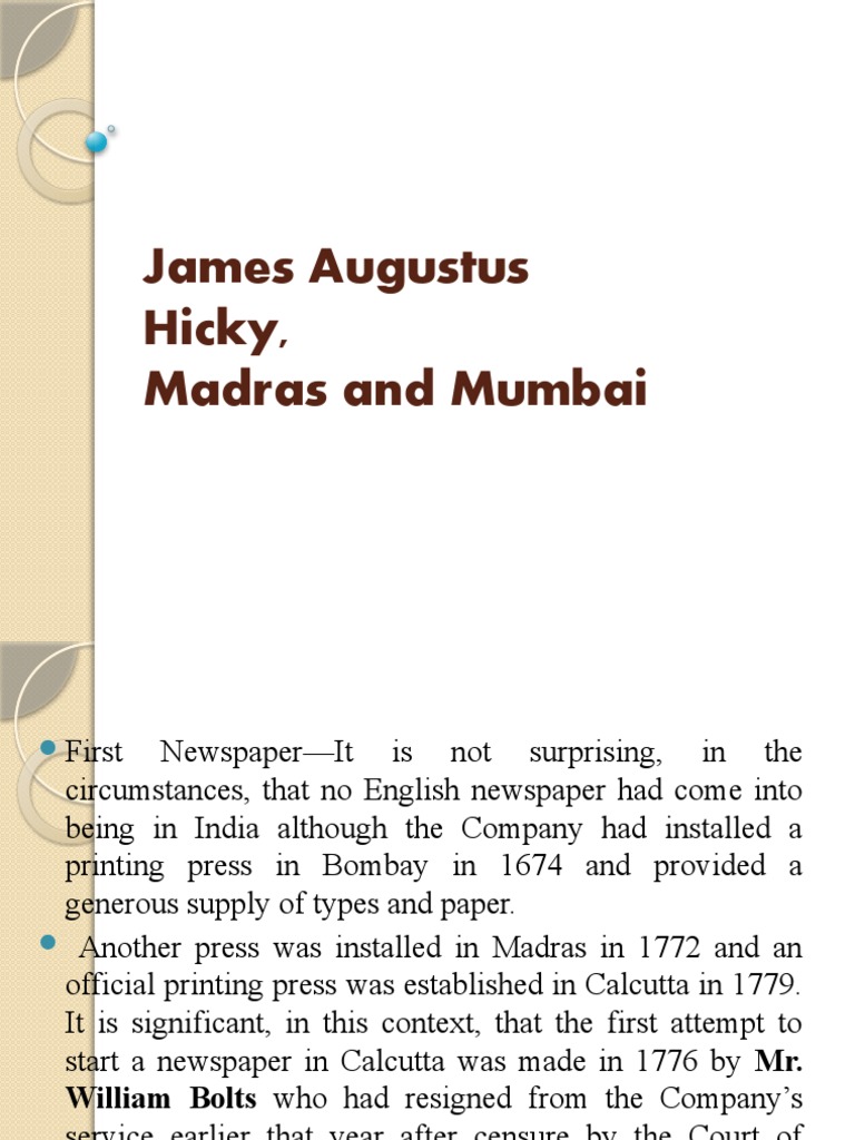 James Augustus Hicky, Madras and Mumbai | PDF