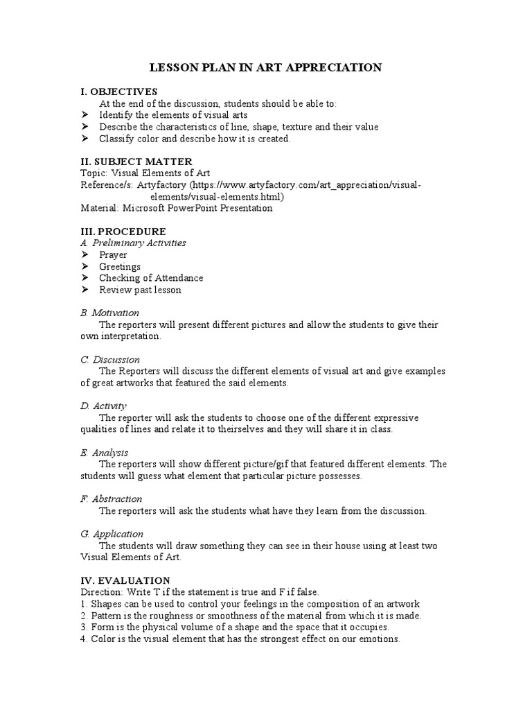 Lesson Plan in Art Appreciation | PDF