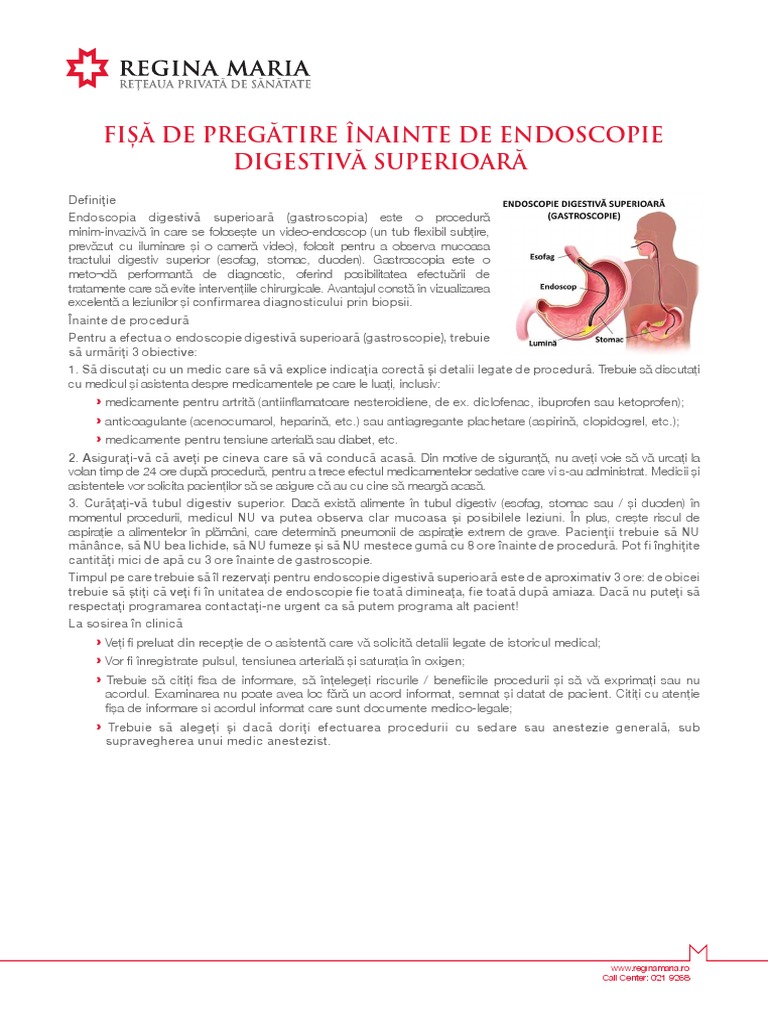 Fisa de Pregatire Inainte de Endoscopia Digestiva Superioara | PDF