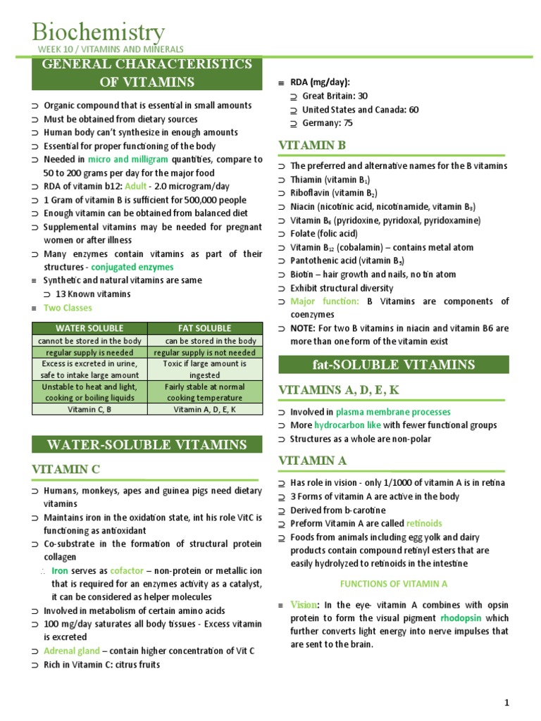 Biochemistry Week 10 - Vitamins and Minerals | PDF | Vitamin | Vitamin A