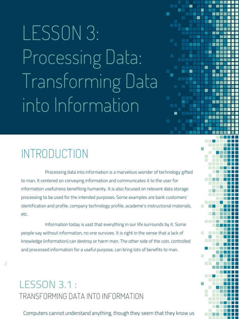 Lesson 3: Processing Data: Transforming Data Into Information | PDF ...