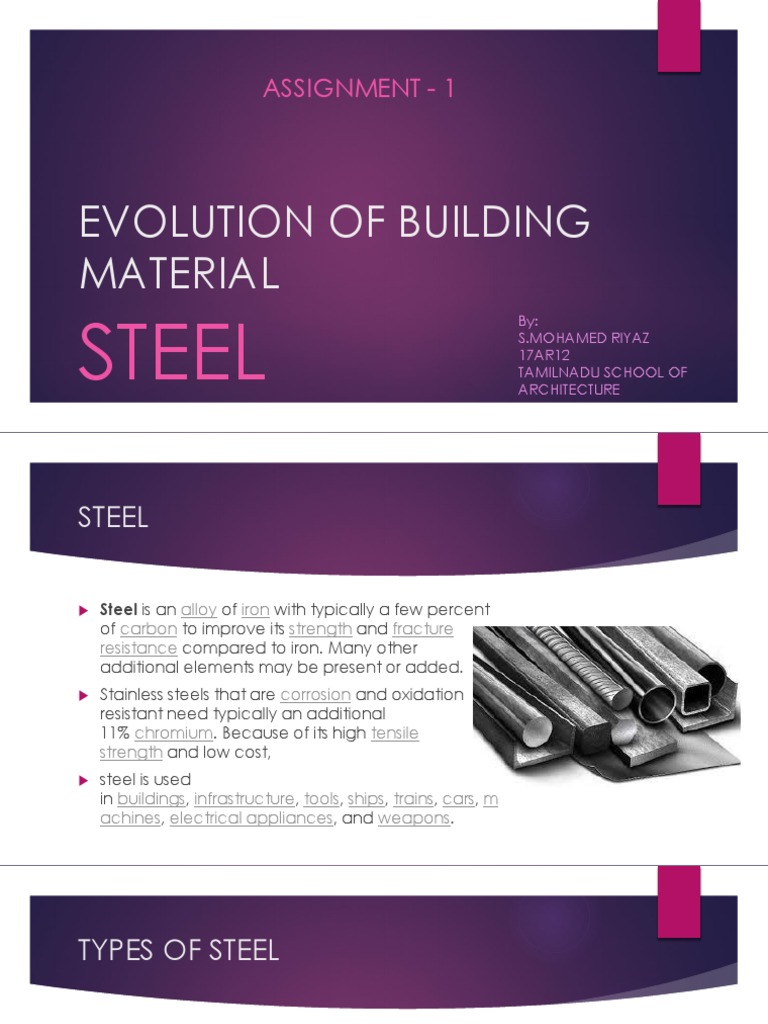 Steel in Building Construction Evolution | PDF | Steel | Concrete