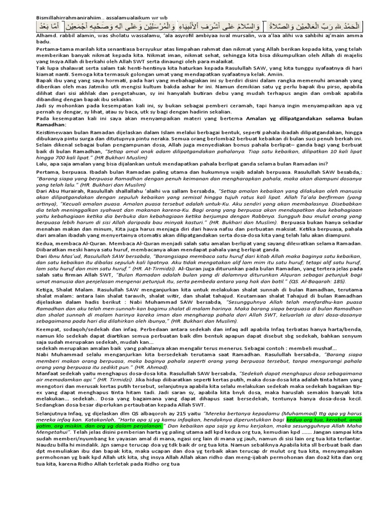 Ceramah Kultum Singkat Tentang Amalan Dan Keutamaan Bulan Ramadhan Yang Dilipatgandakan | PDF ...