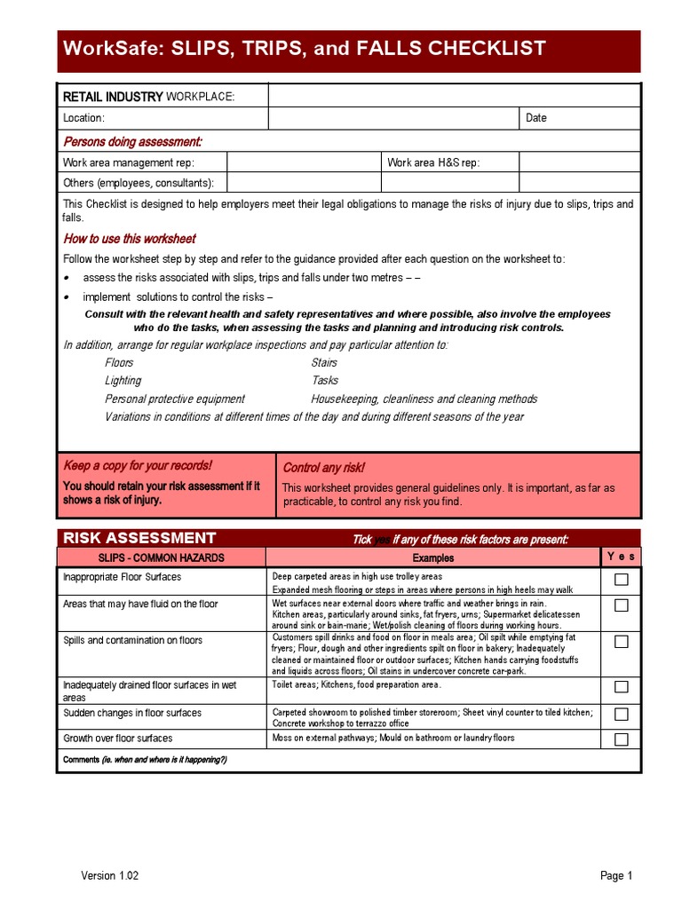 Slips Trips Falls Checklist | PDF | Stairs | Ladder