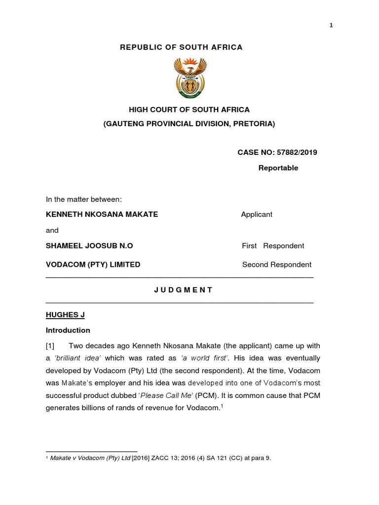 Vodacom's Compensation Dispute with Makate | PDF | Judgment (Law) | Res ...