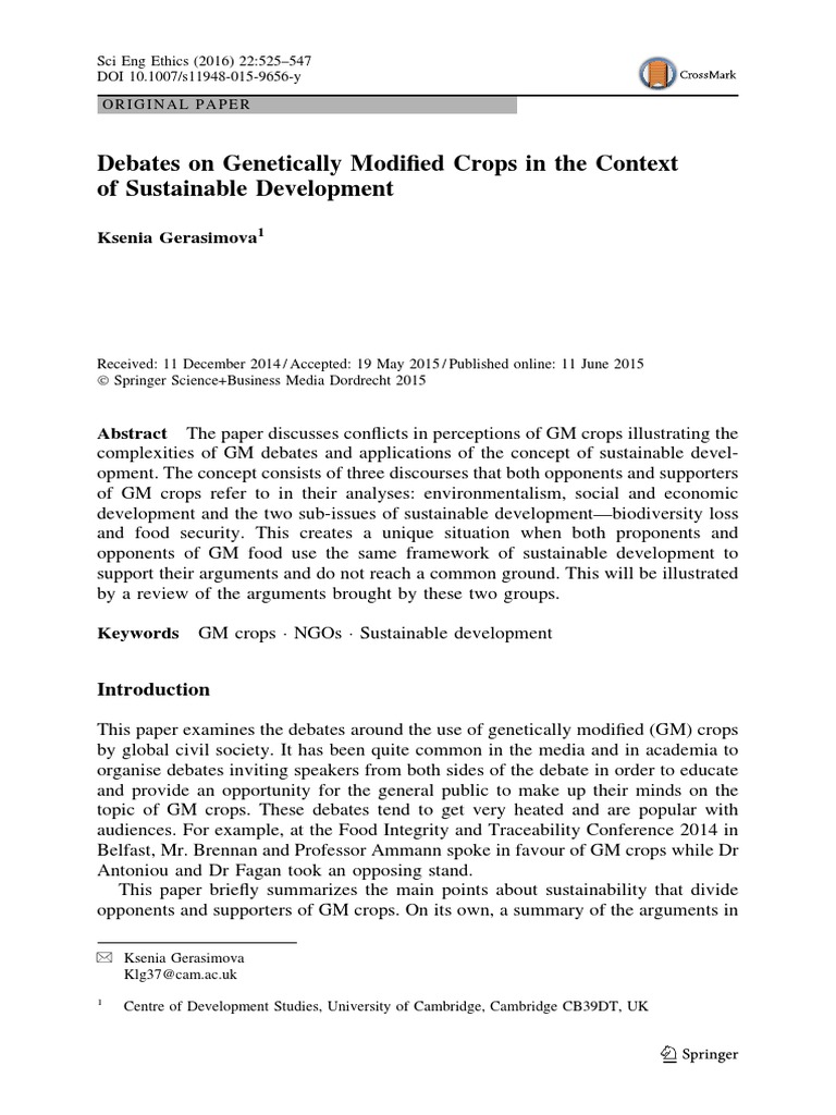 Debates On Genetically Modified Crops in The Context of Sustainable ...