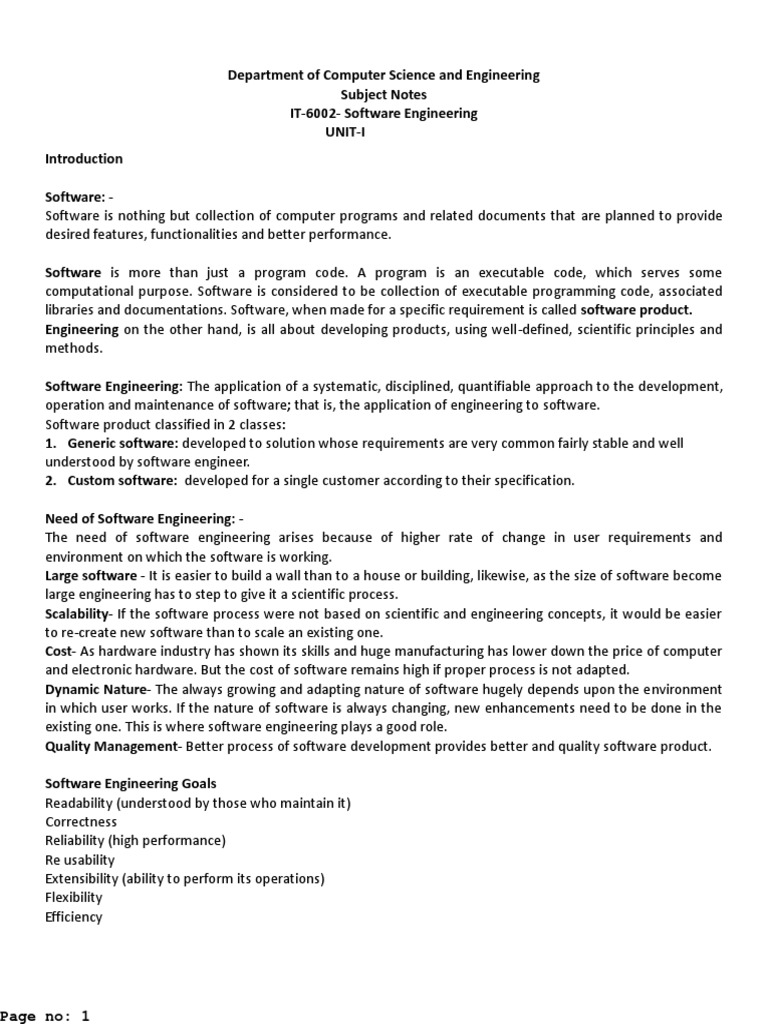 Notes Software Engineering Unit 1 | PDF | Software Prototyping ...
