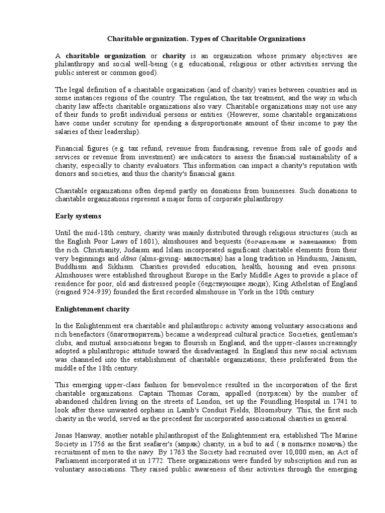 Types of Charitable Organizations | PDF | Charitable Organization ...