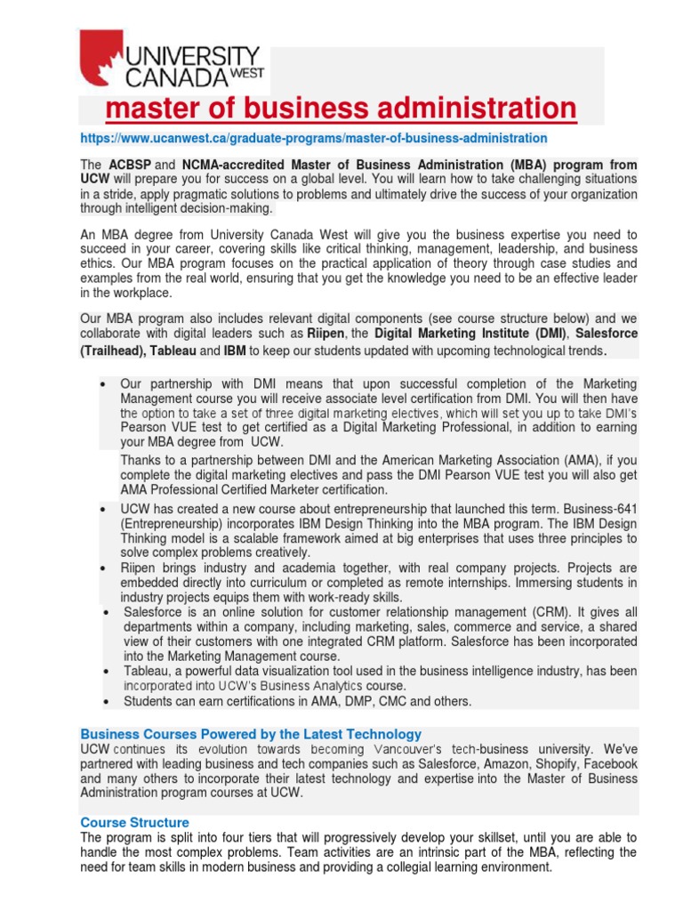 Ucw Mba | PDF | Master Of Business Administration | Business