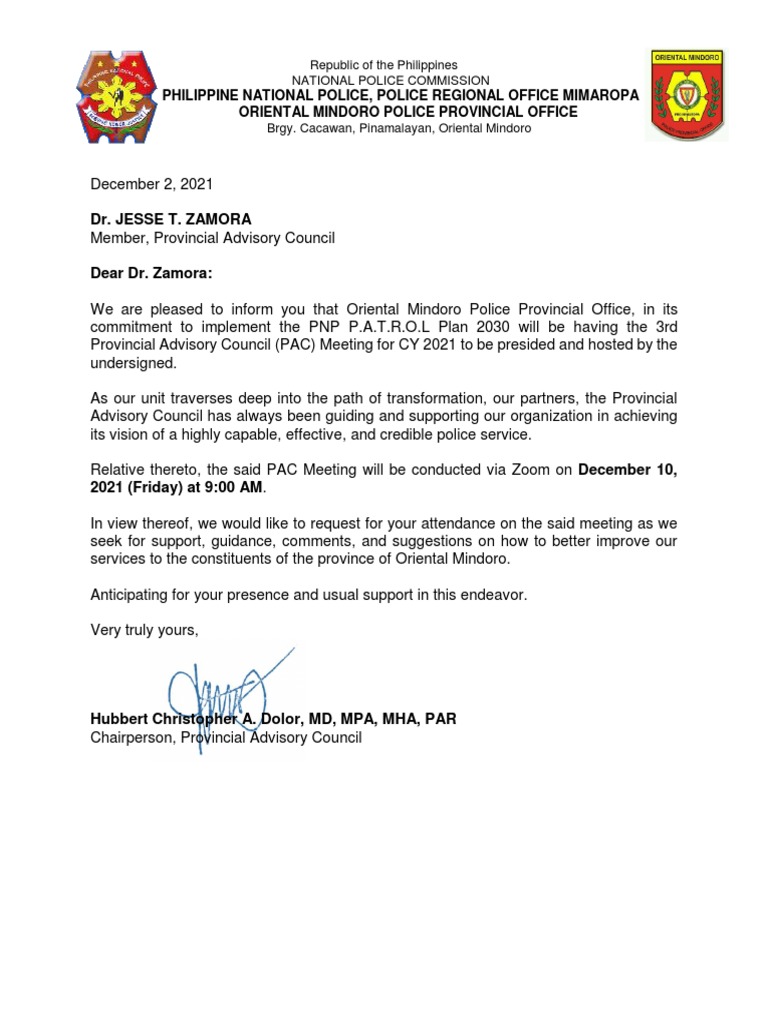 Invitation Letter To 3rd PAC Member - December 10, 2021 - SIGNED | PDF ...