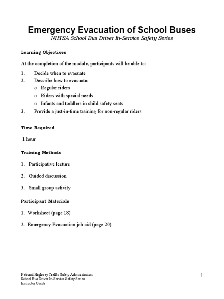 Emergency Evacuation of School Buses: NHTSA School Bus Driver In ...