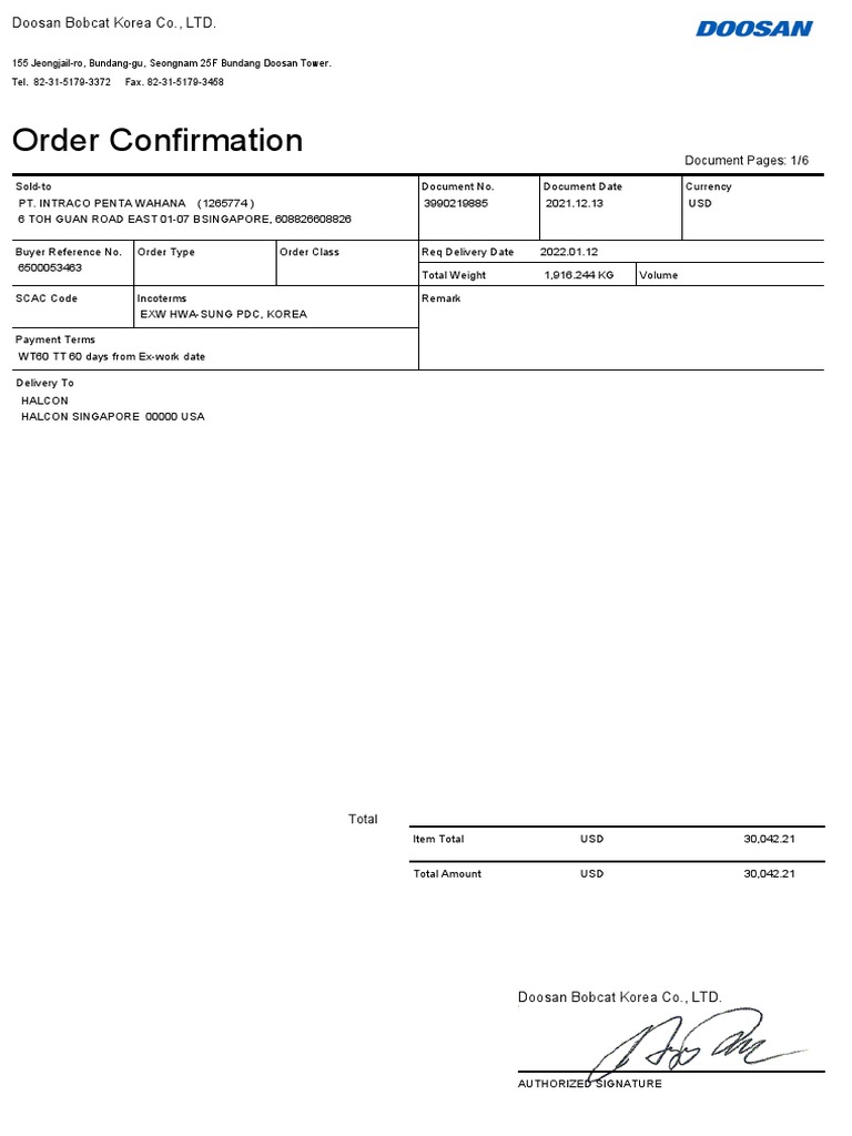 Order Confirmation | PDF | Manufactured Goods | Equipment