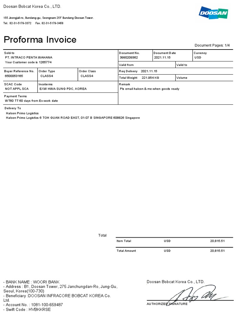 Proforma Invoice | PDF | Equipment | Manufactured Goods