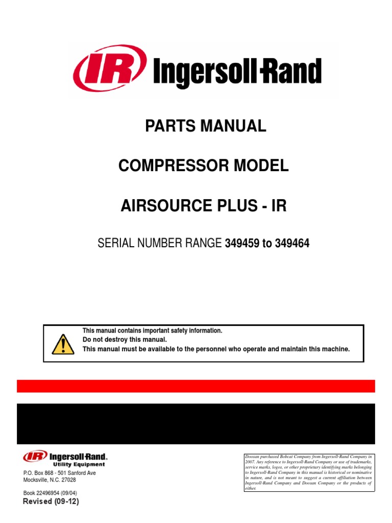 Parts Manual Compressor Model Airsource Plus - Ir: SERIAL NUMBER RANGE ...