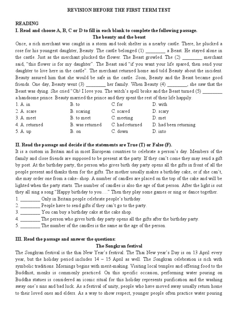 Revision Before The First Term Test | PDF | Traditions
