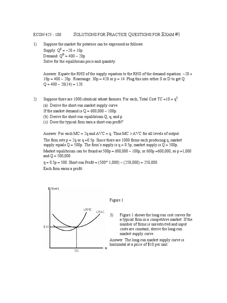 Exam 1 - Mock Solution | PDF | Economic Equilibrium | Demand