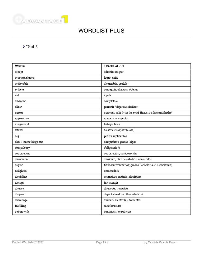 Vocab Unit 3 | PDF | Pedagogía | Enseñando