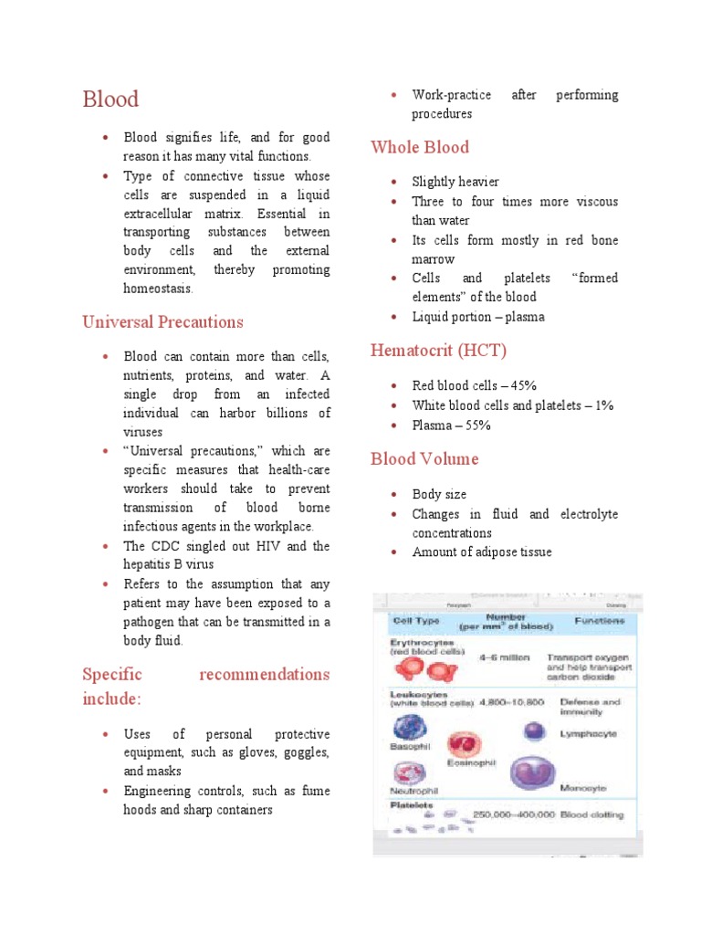 Blood (Notes) | PDF | Coagulation | White Blood Cell