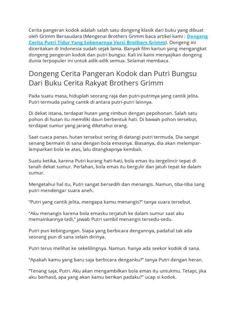 Dongeng Pangeran Kodok dan Putri | PDF