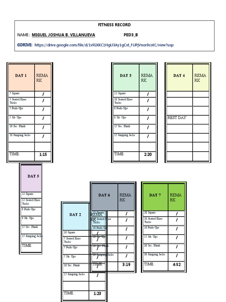 Fitness Record Sheet | PDF | Weight Training | Strength Training