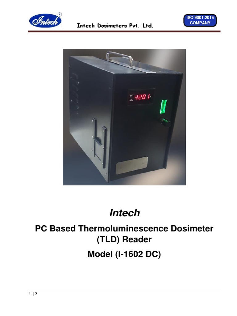 Intech TLD Reader Model 1602-DC Specifications Rev3 | PDF | Dosimetry ...