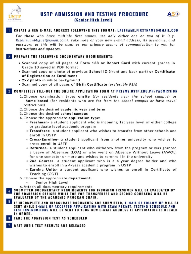 USTP Admission Application Procedure | PDF
