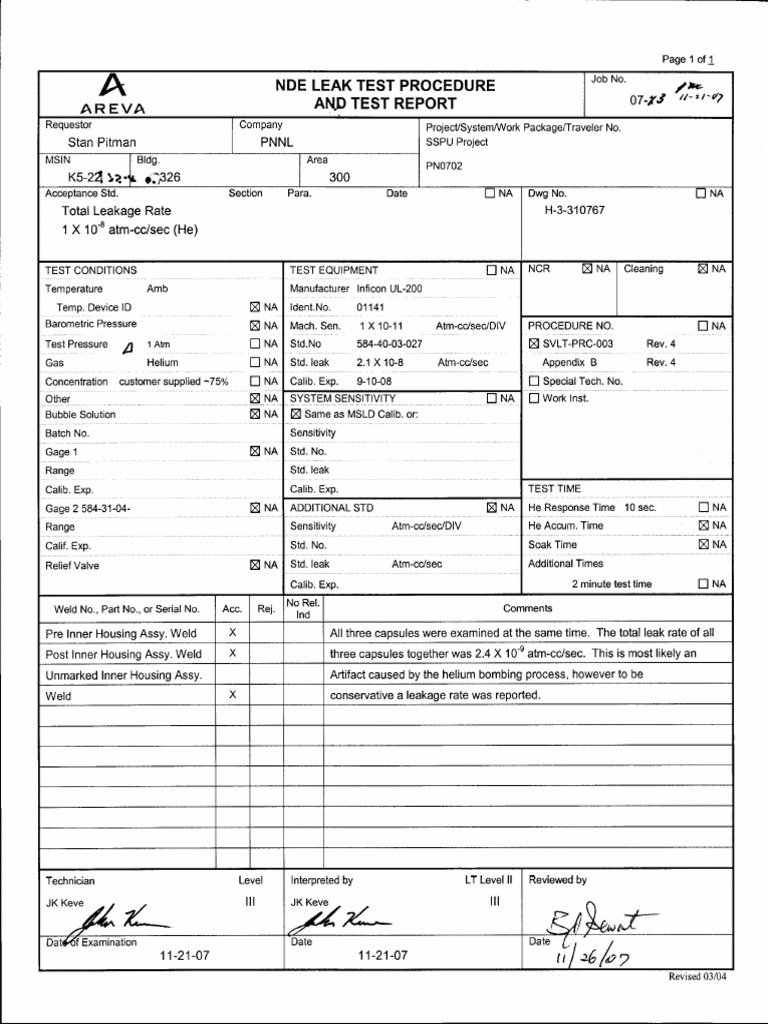 Bubble Emission Leak Test Report | PDF | Leak | Home Appliance
